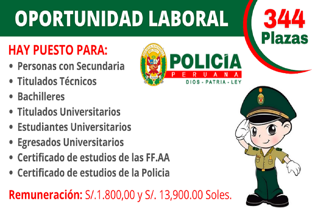 Oportunidades de trabajo en la Policía Nacional (PNP) en todo el país